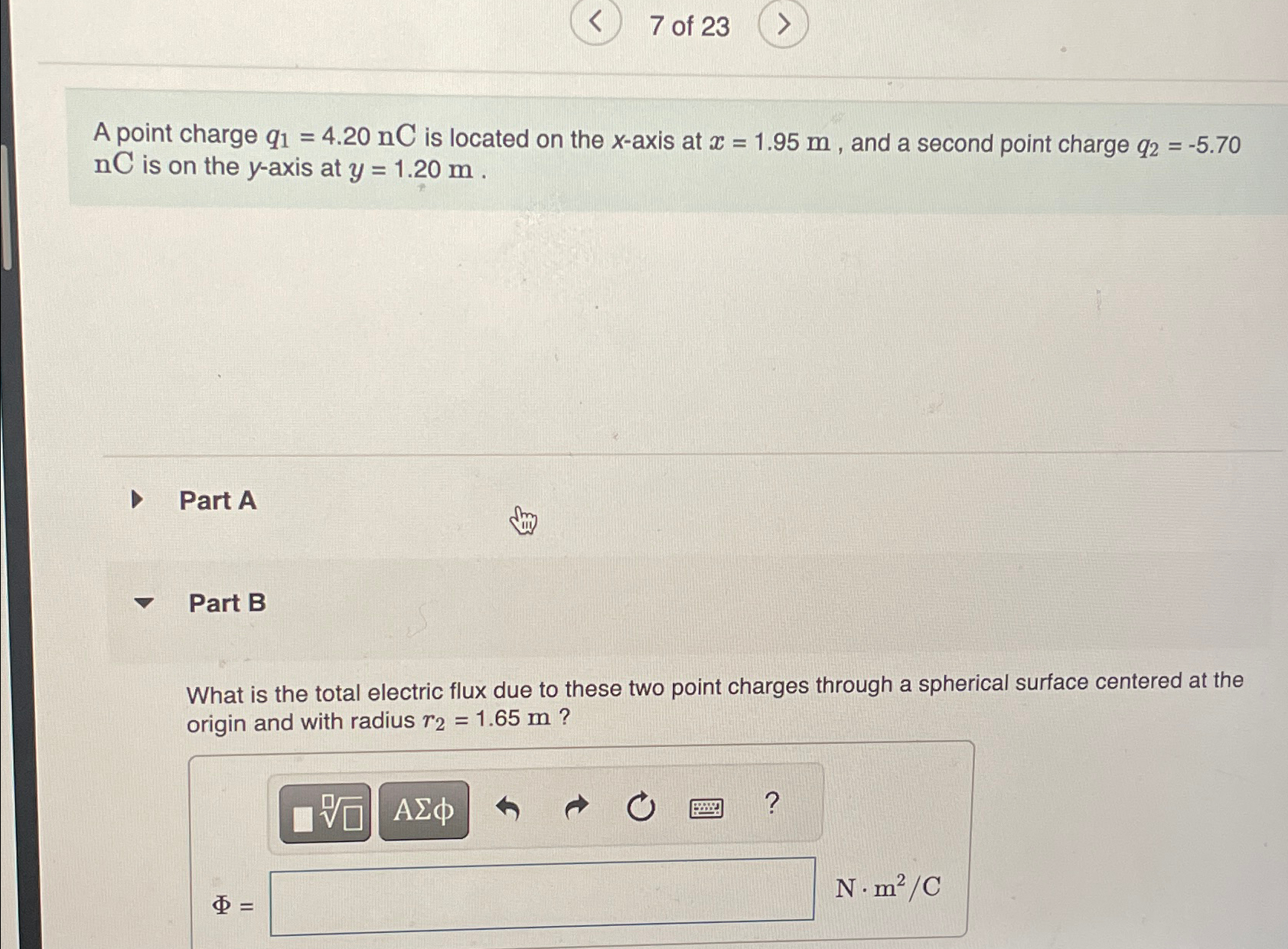 Solved 7 ﻿of 23A point charge q1=4.20nC ﻿is located on the | Chegg.com