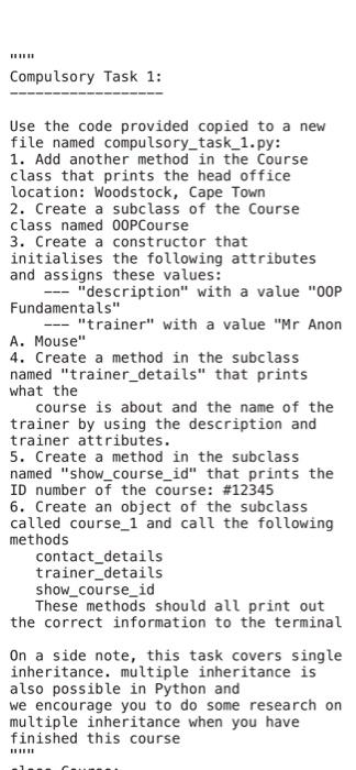Solved 21:12 L1T28 - Intr...eritance.pdf Compulsory Task 1 | Chegg.com