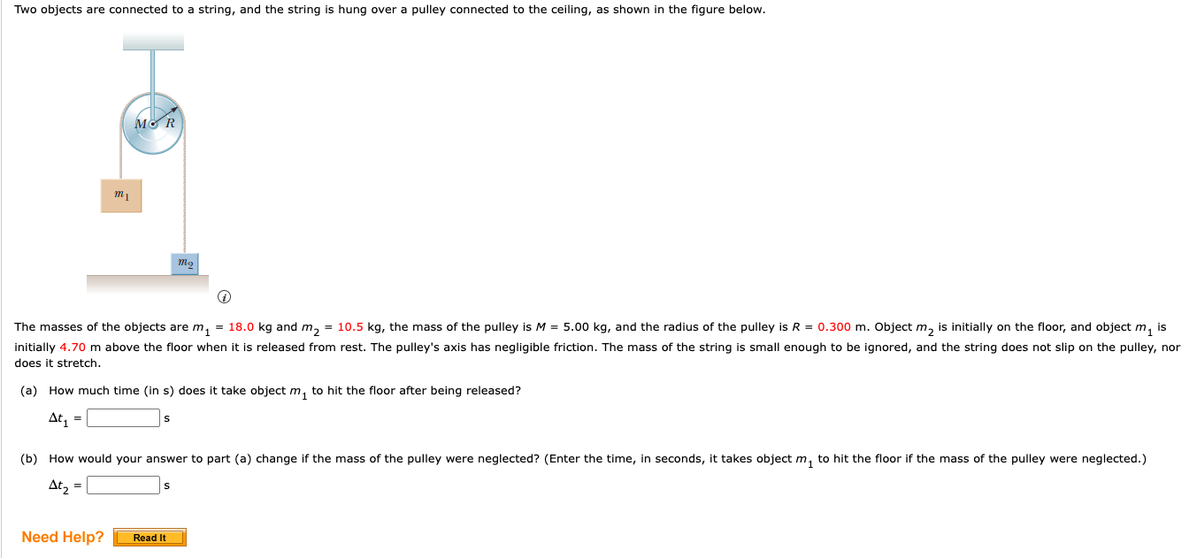 Solved Two objects are connected to a string, and the string | Chegg.com