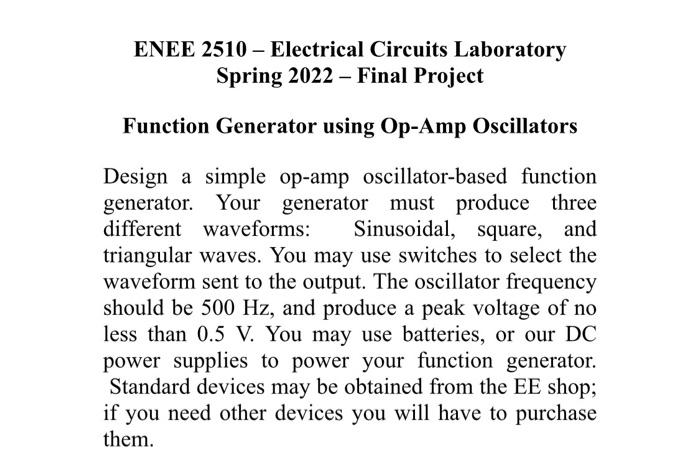 Solved ENEE 2510 - Electrical Circuits Laboratory Spring | Chegg.com