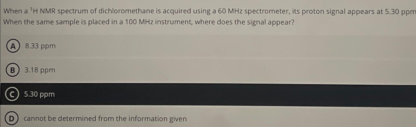 When a ?1H ﻿NMR spectrum of dichloromethane is | Chegg.com