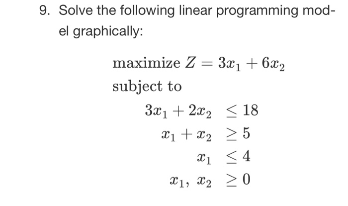 Solved 9. Solve the following linear programming mod- el | Chegg.com