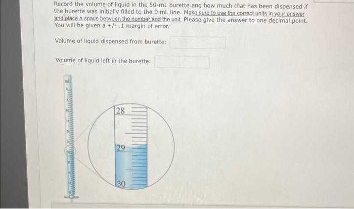 Solved Record the volume of liquid in the 50−mL burette and | Chegg.com