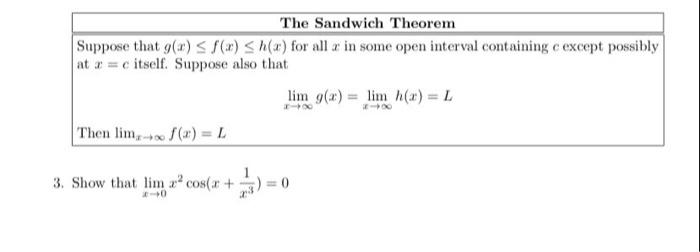Solved The Sandwich Theorem Suppose that g(x) = f(x) | Chegg.com