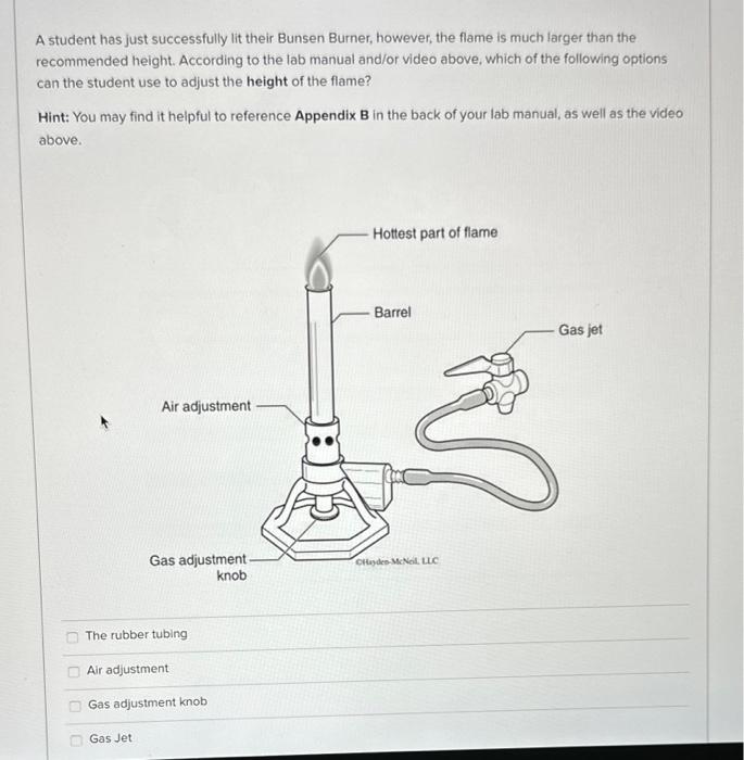Solved A student has just successfully lit their Bunsen | Chegg.com