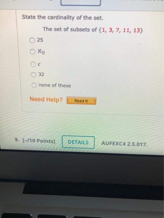 Solved State the cardinality of the set. The set of subsets | Chegg.com