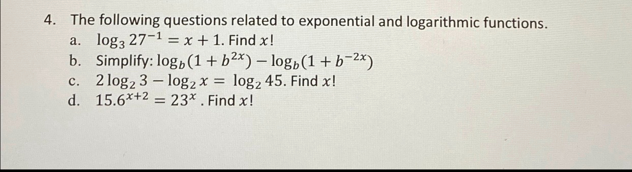 Solved The following questions related to exponential and | Chegg.com