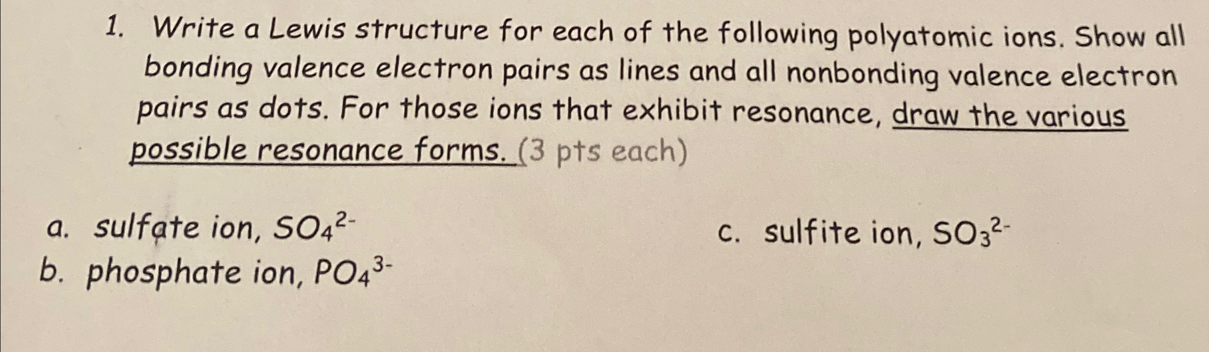 Solved Write a Lewis structure for each of the following | Chegg.com