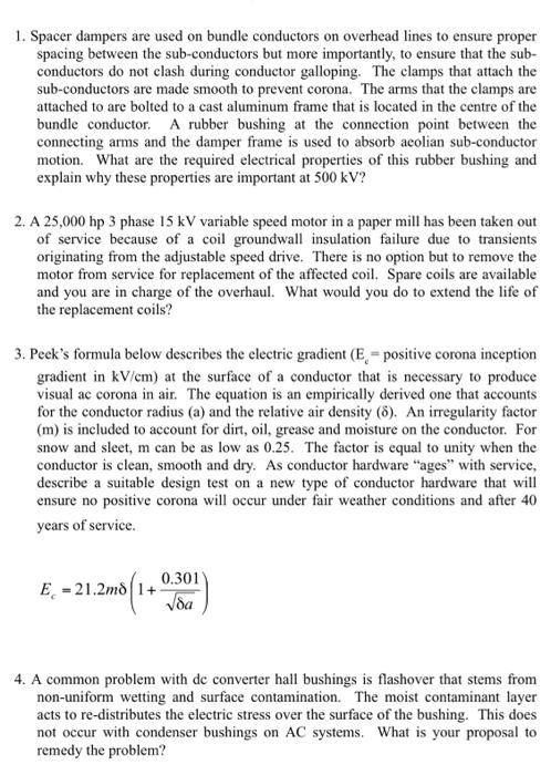 Solved 1. Spacer dampers are used on bundle conductors on | Chegg.com