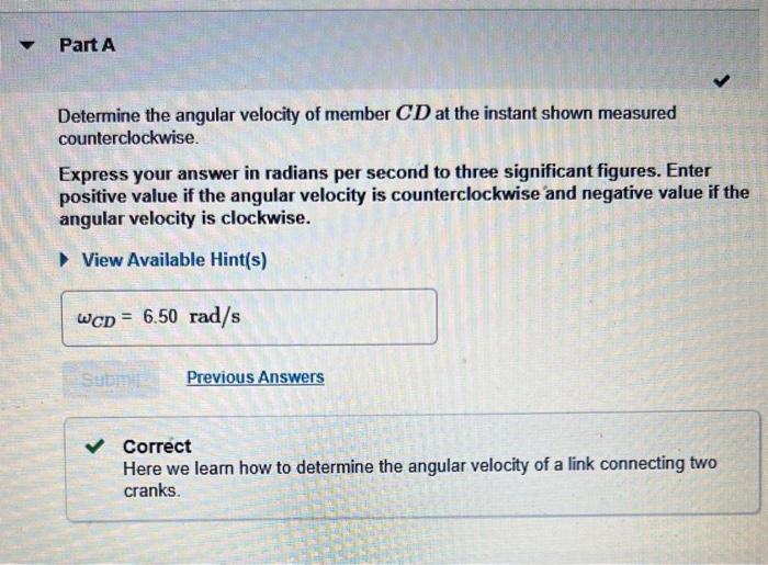 Figure 1 of 1Determine the angular velocity of member | Chegg.com