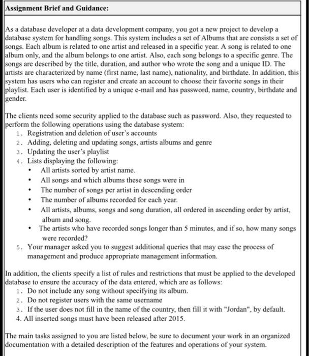 Solved Assignment Brief and Guidance: As a database | Chegg.com