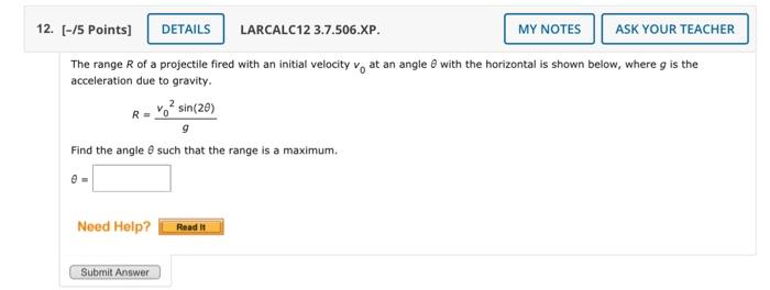 Solved The range R of a projectile fired with an initial | Chegg.com