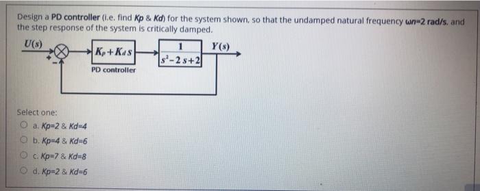 Solved Design a PD controller (1.e. find Kp & Kd) for the | Chegg.com
