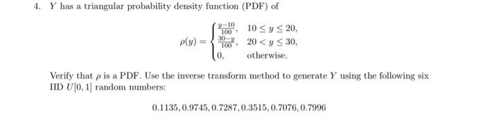 Solved 4. Y has a triangular probability density function | Chegg.com