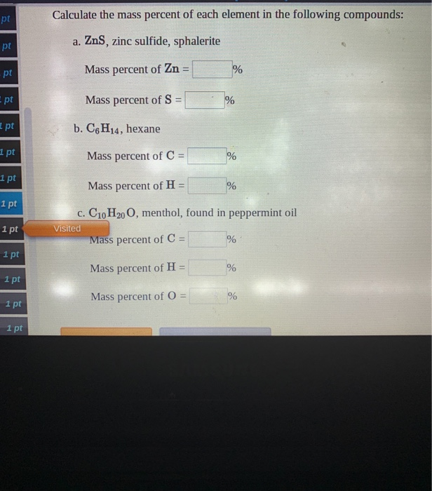 Solved Calculate the mass percent of each element in the | Chegg.com