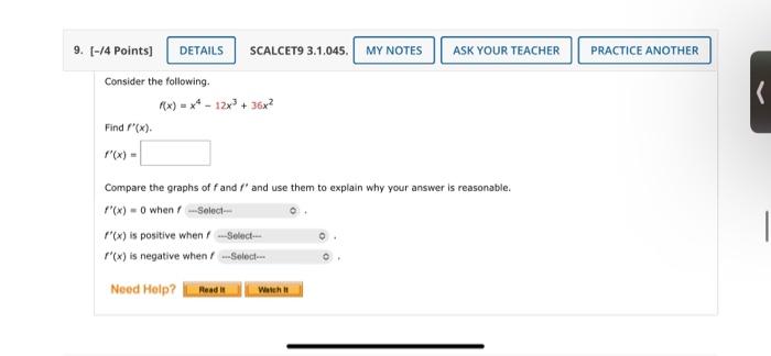 Solved Consider the following. f(x)=x4−12x3+36x2 Find f′(x) | Chegg.com