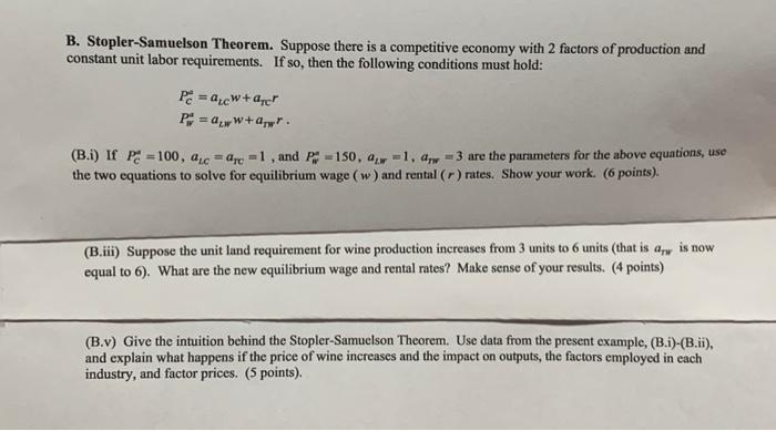 B. Stopler-Samuelson Theorem. Suppose there is a | Chegg.com