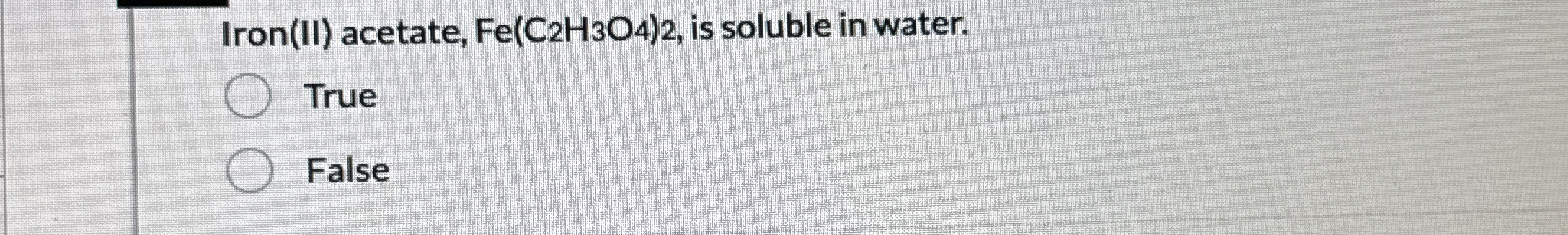 Solved Iron(II) ﻿acetate, Fe(C2H3O4)2, ﻿is soluble in | Chegg.com