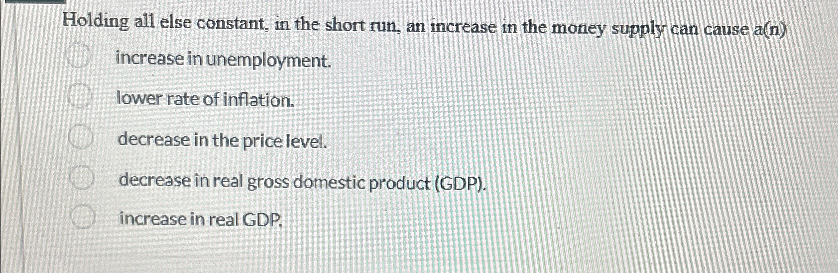 Solved Holding all else constant, in the short run, an | Chegg.com