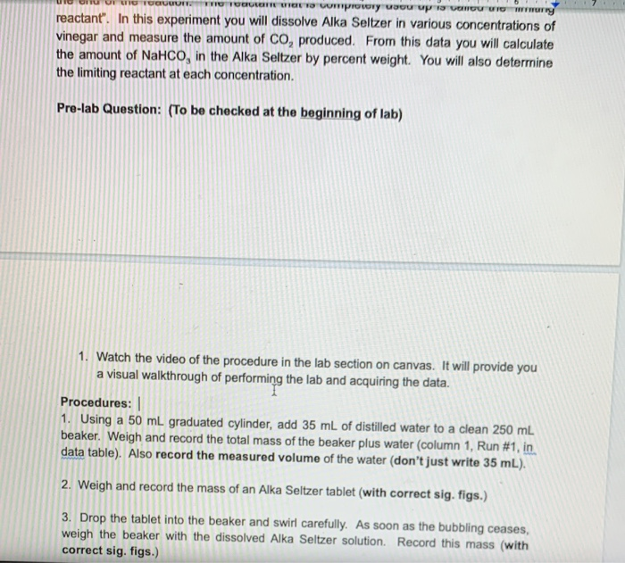 Lab: Determination of % NaHCO, in Alka Seltzer | Chegg.com