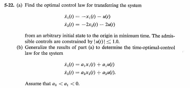 Solved 5-22. (a) ﻿Find the optimal control law for | Chegg.com