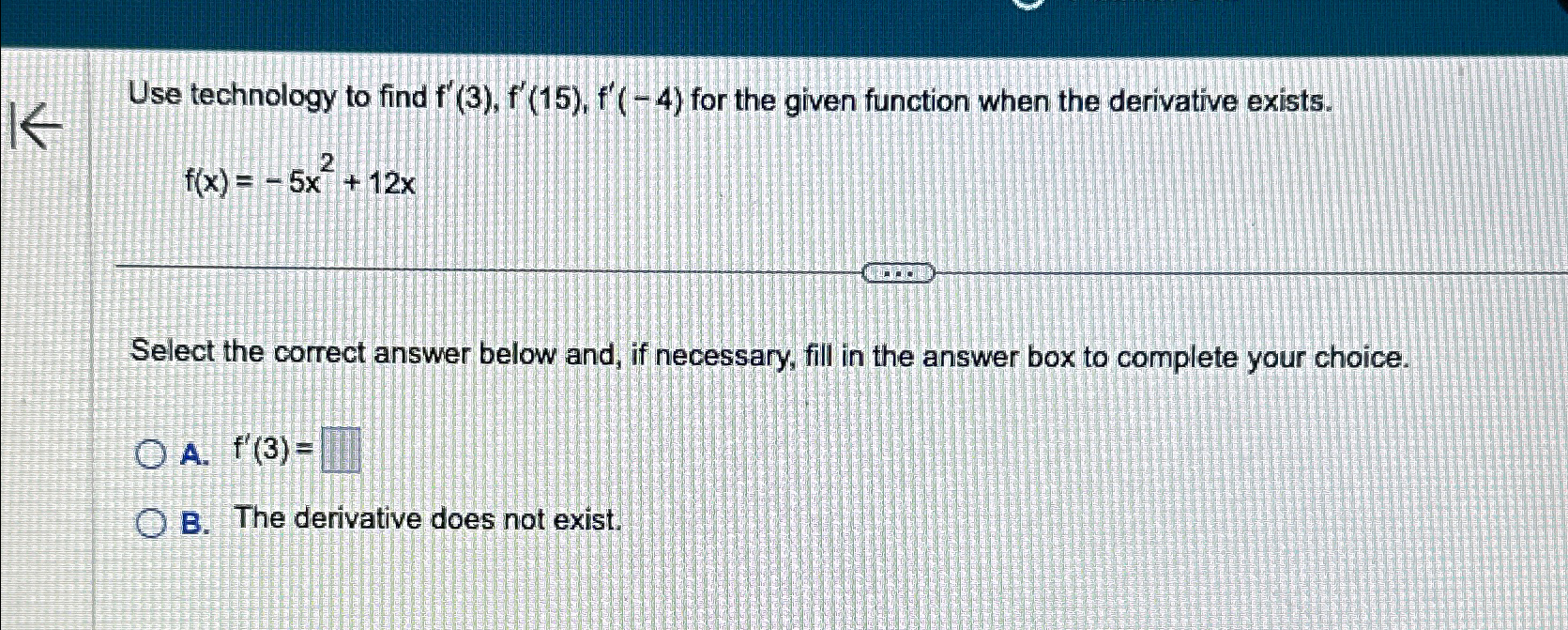 Solved Use technology to find f'(3),f'(15),f'(-4) ﻿for the | Chegg.com