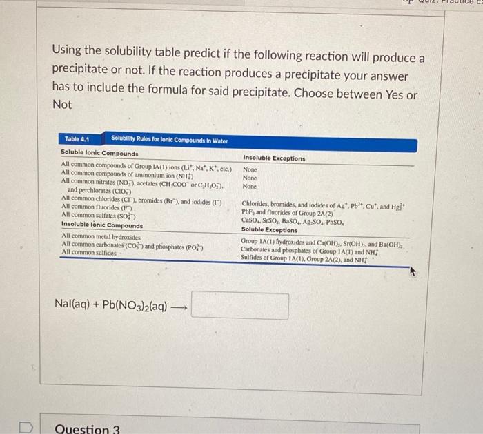 Solved Using the solubility table, predict the solubility of | Chegg.com
