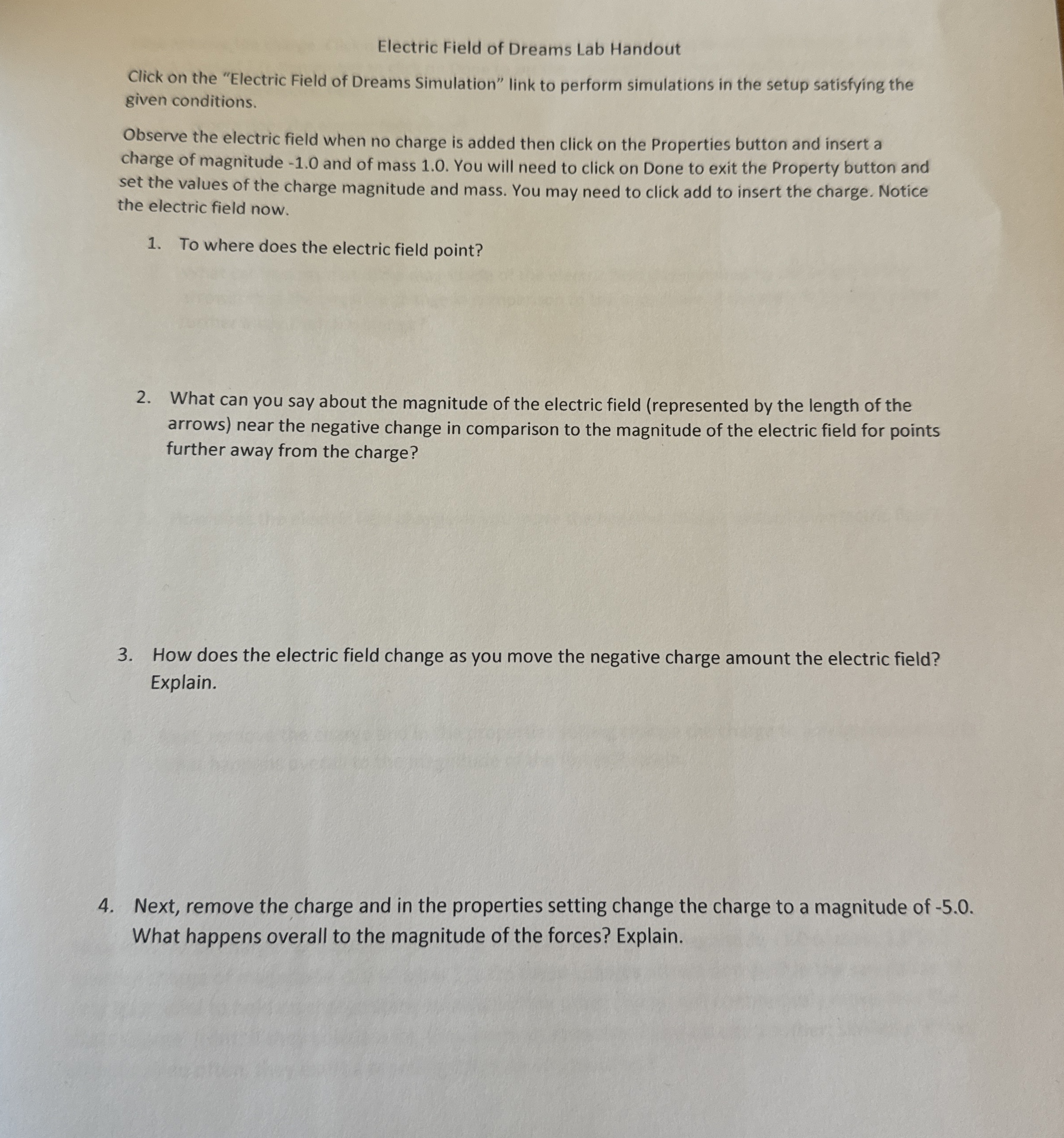 Solved Electric Field of Dreams Lab HandoutClick on the | Chegg.com