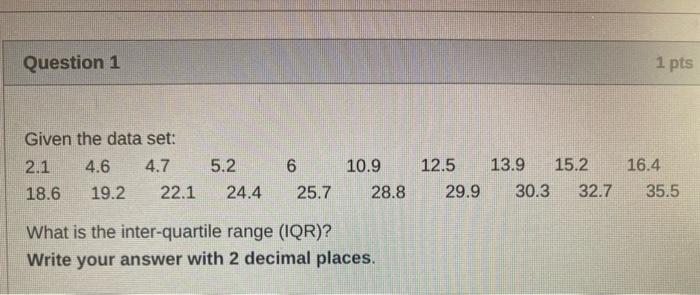 Solved Given the data set: What is the inter-quartile range | Chegg.com
