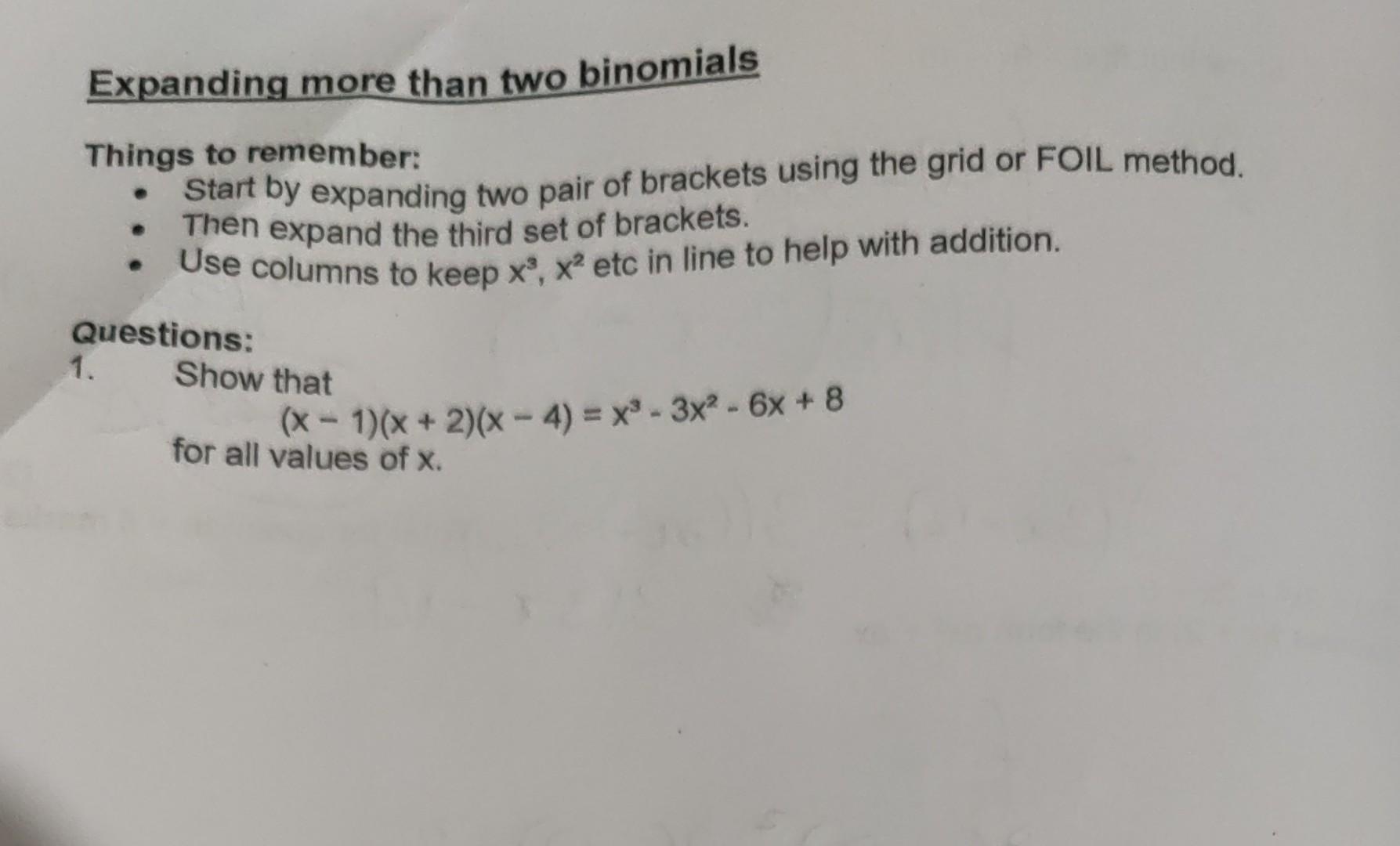 Solved Expanding More Than Two Binomials Start By