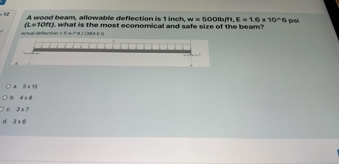 Solved A wood beam, allowable deflection is 1 ﻿inch, | Chegg.com