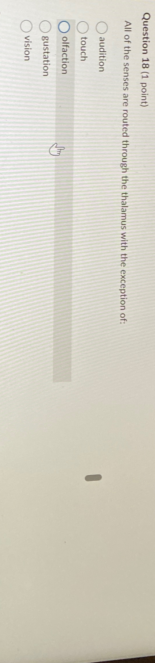 Solved Question 18 (1 ﻿point)All of the senses are routed | Chegg.com