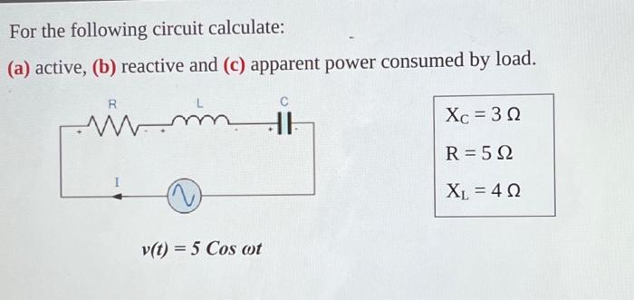 Solved For the following circuit calculate: (a) active, (b) | Chegg.com