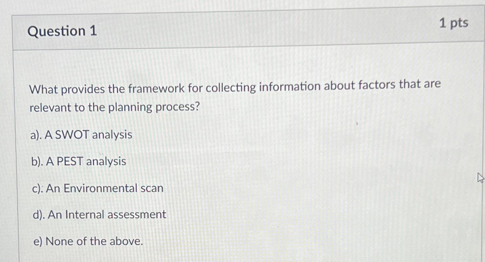 Solved Question 11 ﻿ptsWhat provides the framework for | Chegg.com