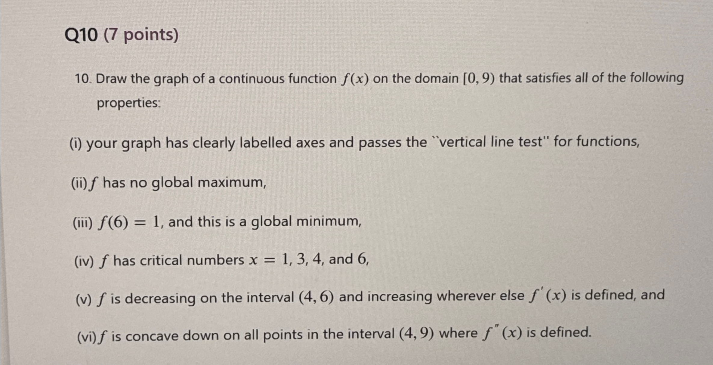 Solved Q10 (7 ﻿points)10. ﻿Draw the graph of a continuous | Chegg.com