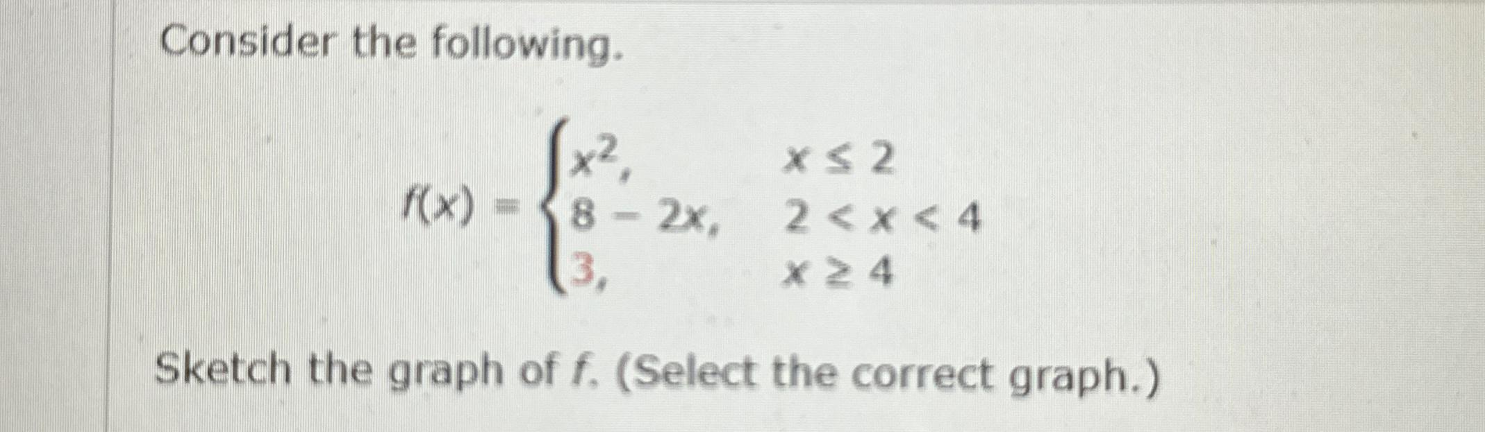 Solved Consider The Following F X {x2 X≤28 2x 2 4sketch The
