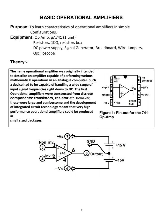 Solved BASIC OPERATIONAL AMPLIFIERS Purpose: To learn | Chegg.com