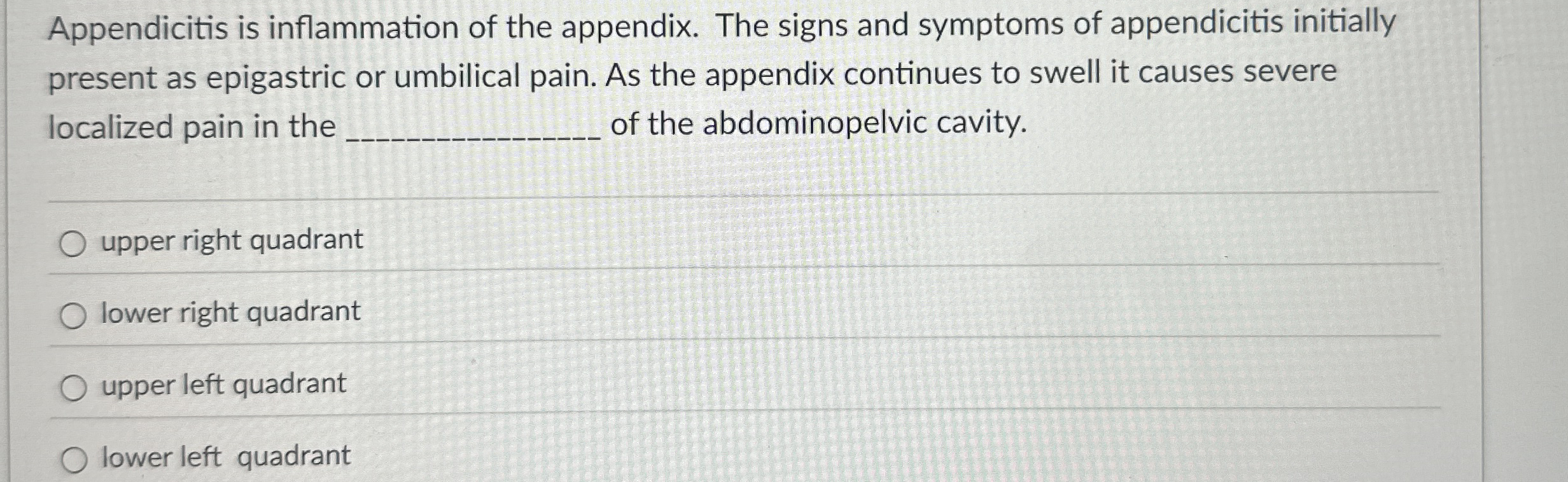 Solved Appendicitis is inflammation of the appendix. The | Chegg.com