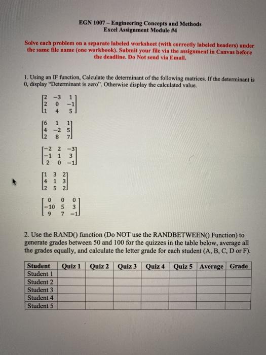 Solved EGN 1007 - Engineering Concepts and Methods Excel | Chegg.com