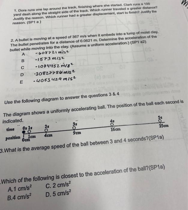 Solved 1. Dora runs one lap around the track, finishing | Chegg.com