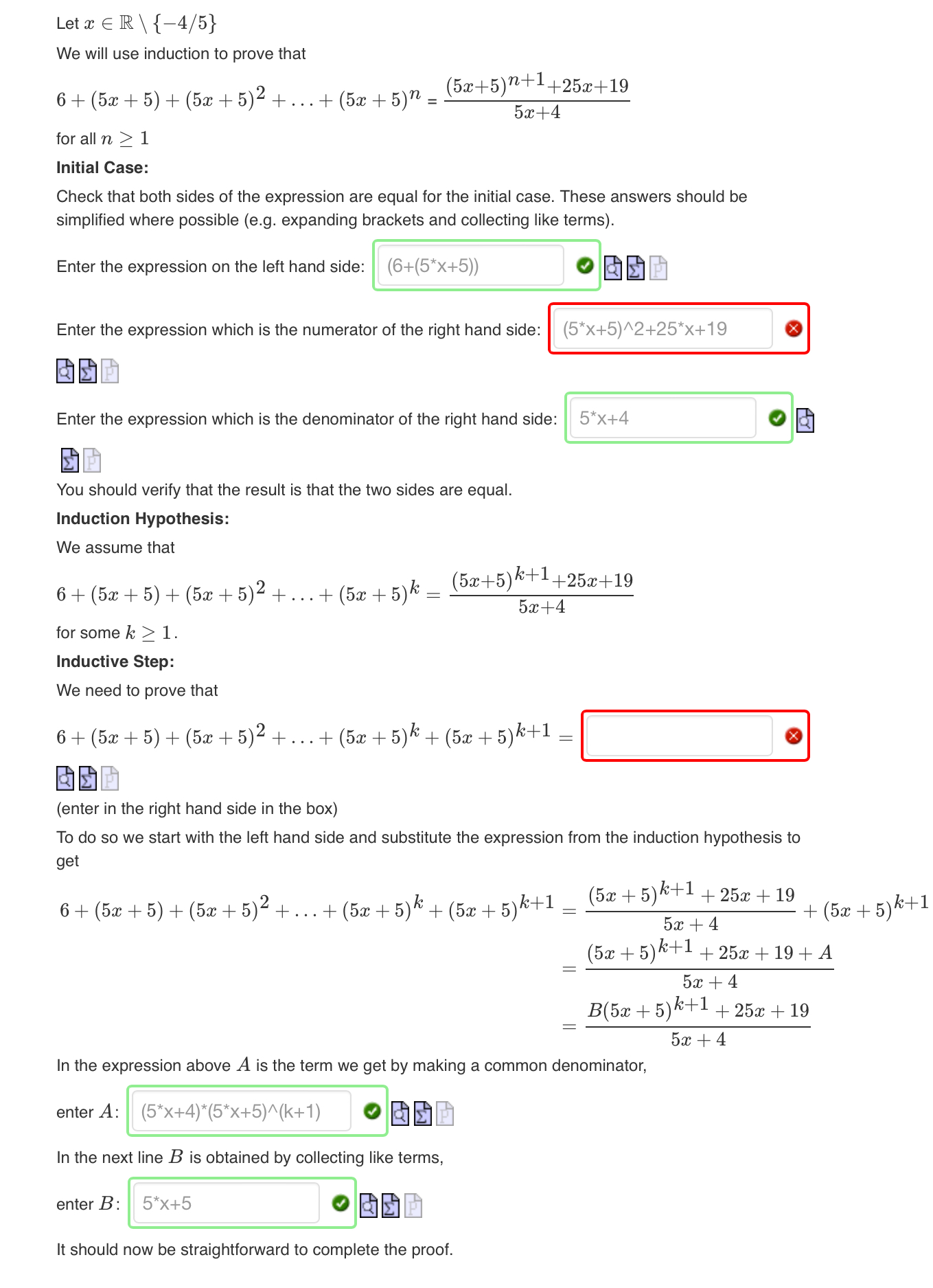 Solved Let xinR??{-45}We will use induction to prove | Chegg.com