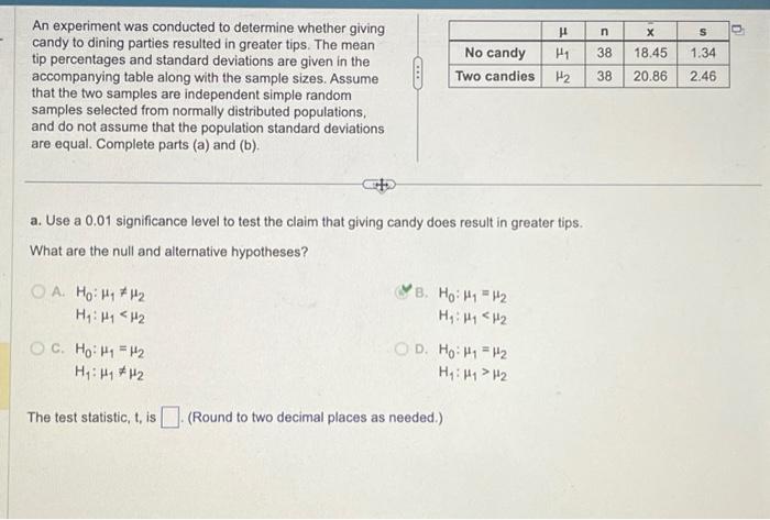 Solved An experiment was conducted to determine whether | Chegg.com