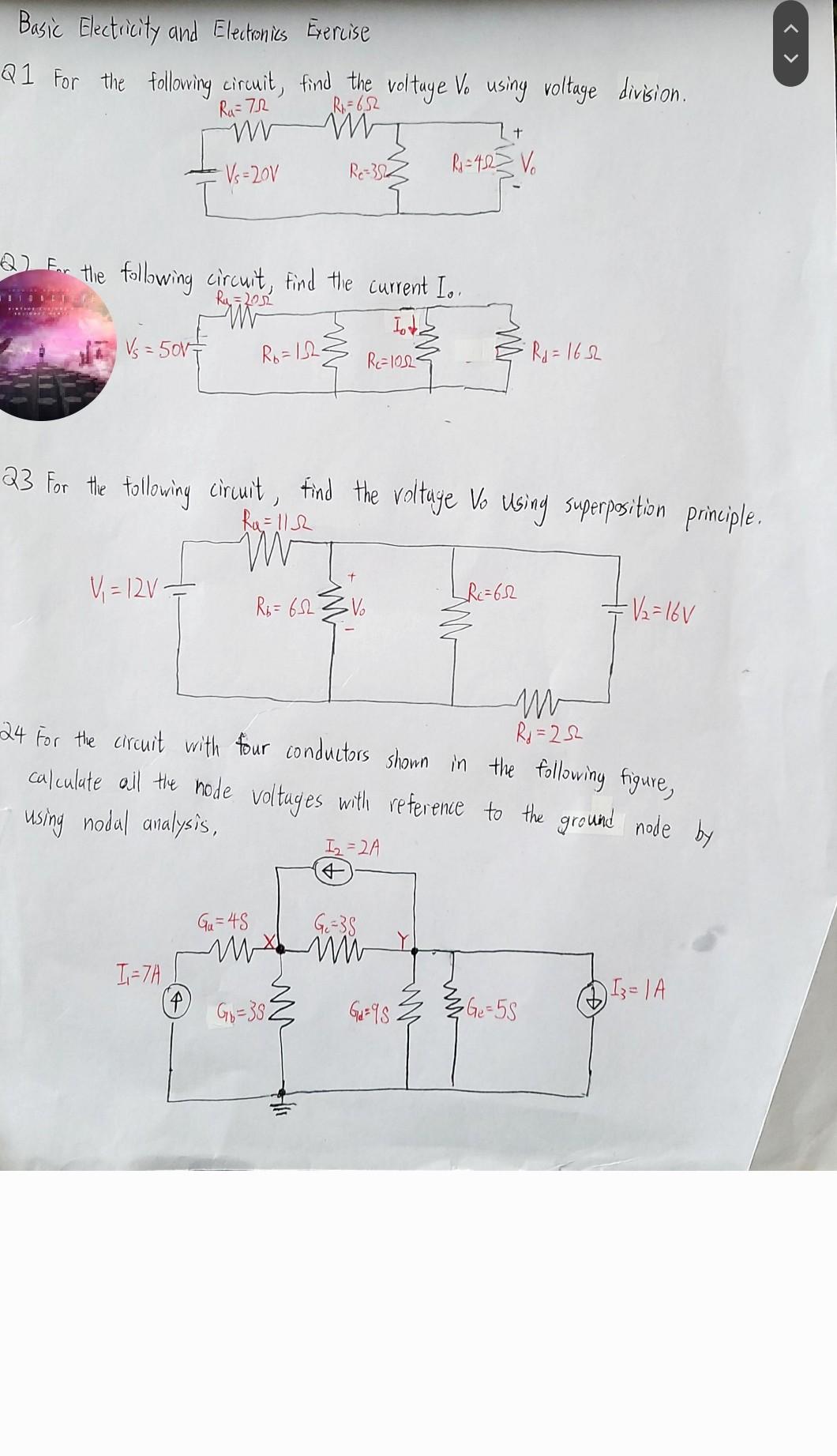 Solved Basic Electricity and Electronics Exercise Q1 For the | Chegg.com