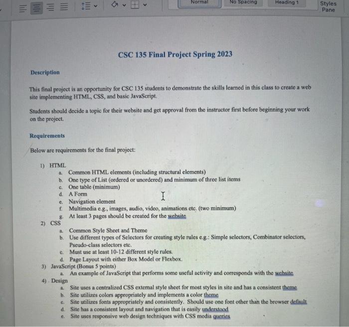 Solved CSC 135 Final Project Spring 2023 Description This | Chegg.com