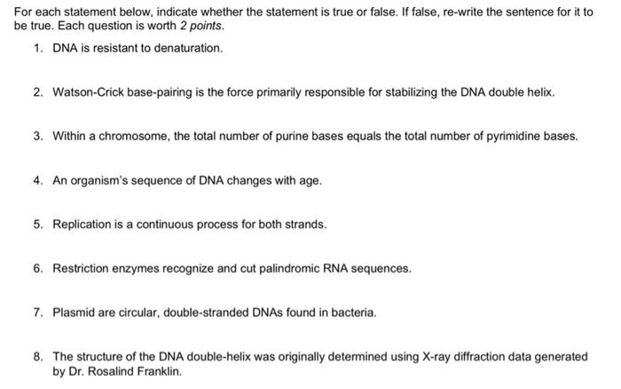Solved For each statement below, indicate whether the | Chegg.com