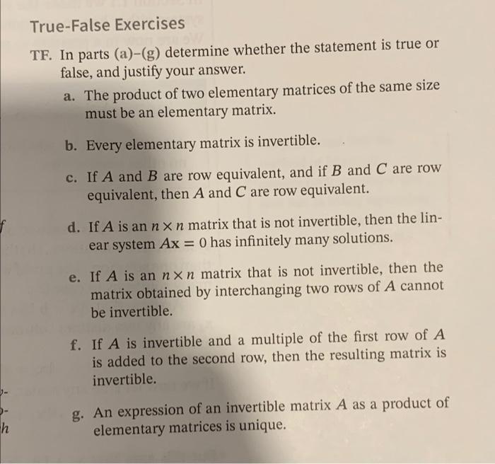 Solved True-False Exercises TF. In parts (a)-(g) determine | Chegg.com