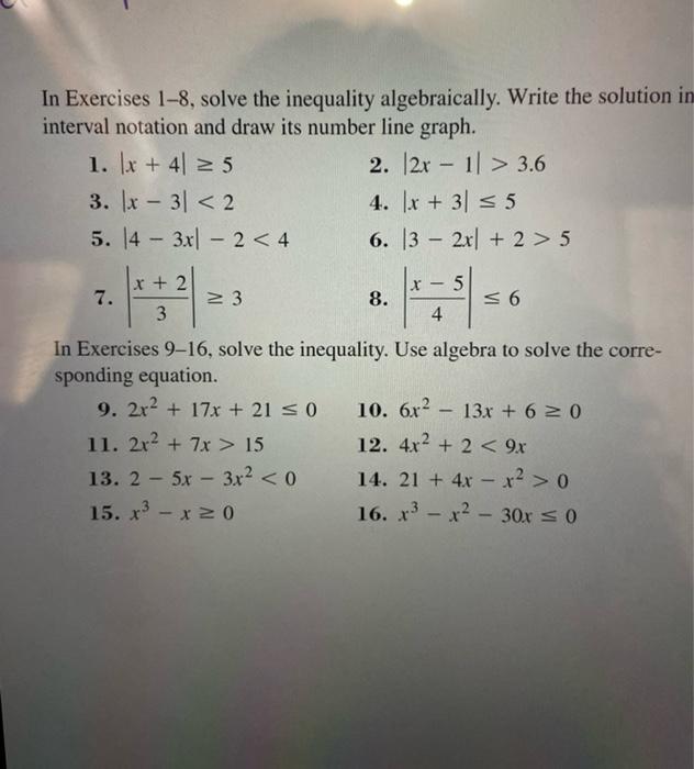 Solved In Exercises 1-8, solve the inequality algebraically. | Chegg.com