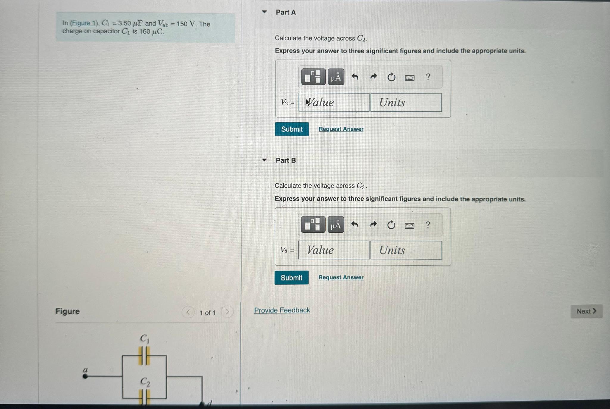 Solved In (Figure 1), C1=3.50μF ﻿and Vab=150V. ﻿The charge | Chegg.com