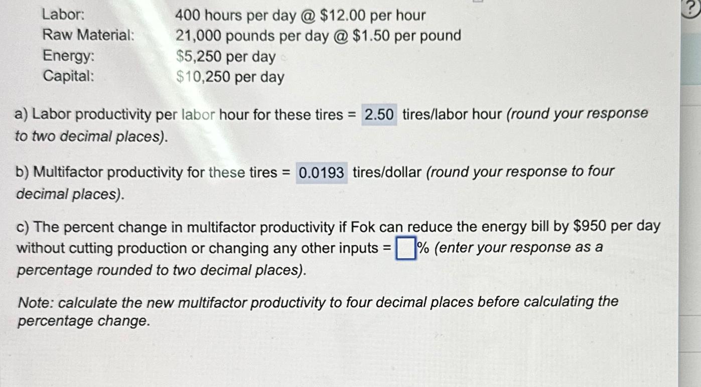Solved \table[[Labor:,400 ﻿hours per day @$12.00 ﻿per | Chegg.com