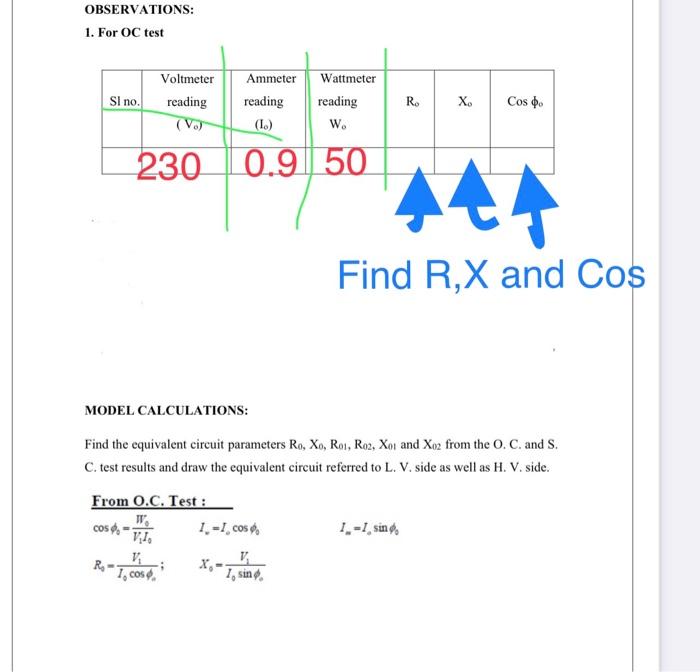 Solved OPEN CIRCUIT:OBSERVATIONS: 1. For OC test Find R,X | Chegg.com